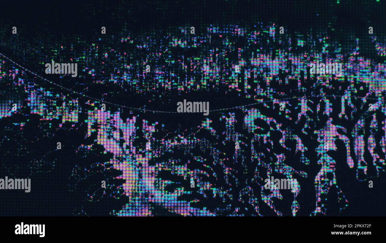 Cyber glitch digital pixel neon color glow noise Stock Photo - Alamy