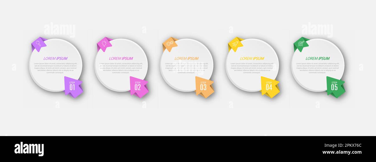 Infographics. 5 stages of development, marketing, workflow or plan ...