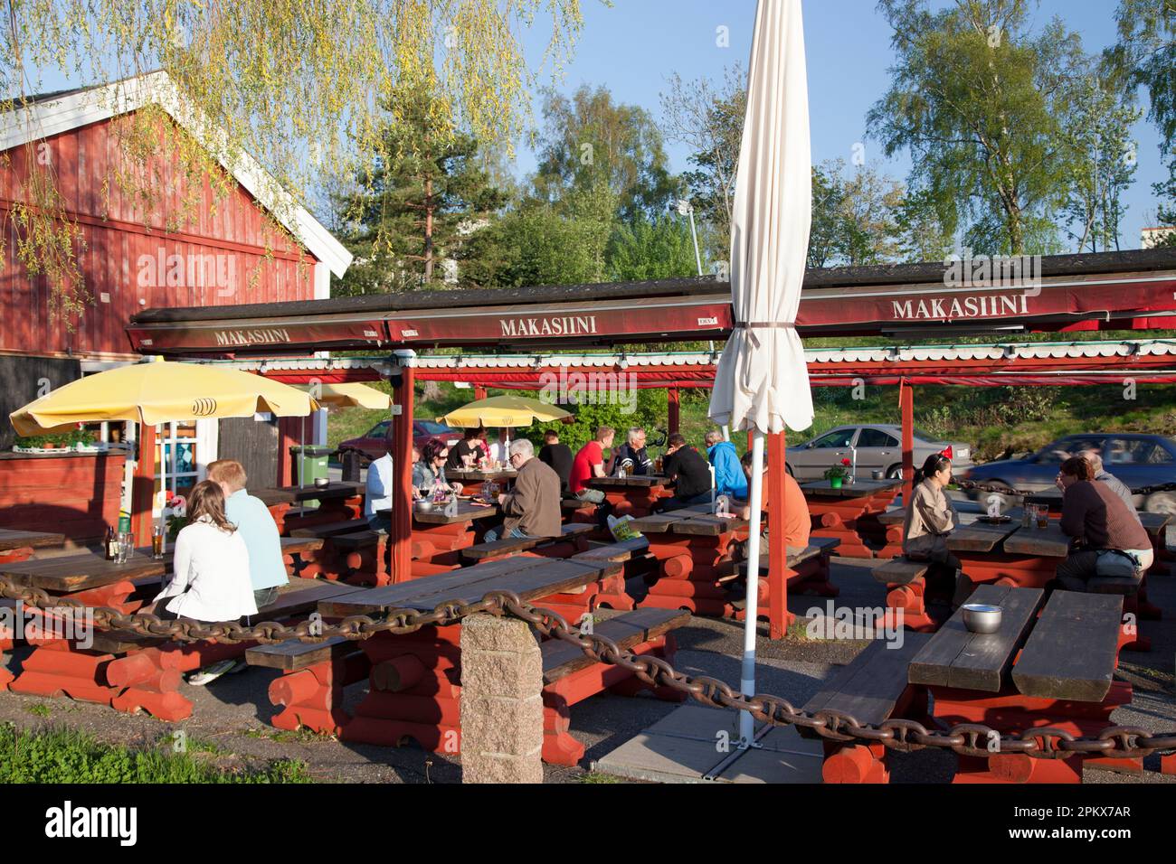 Finland, Uusikaupunki, cafe / bar along Nystad harbour Stock Photo - Alamy