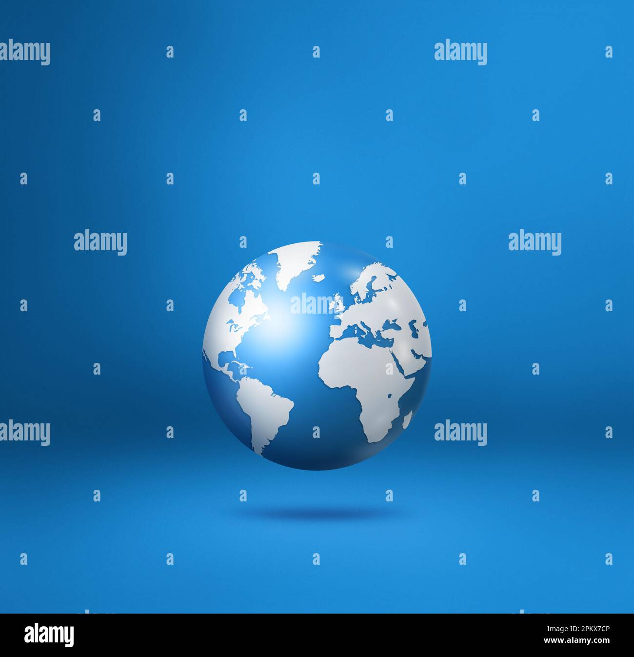 World globe, earth map, floating over a blue background. 3D isolated ...