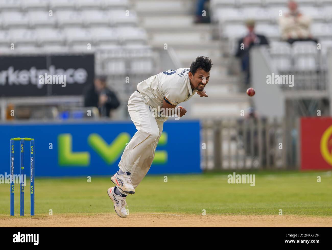 Derbyshire's Suranga Lakmal bowling in a County Championship Match ...