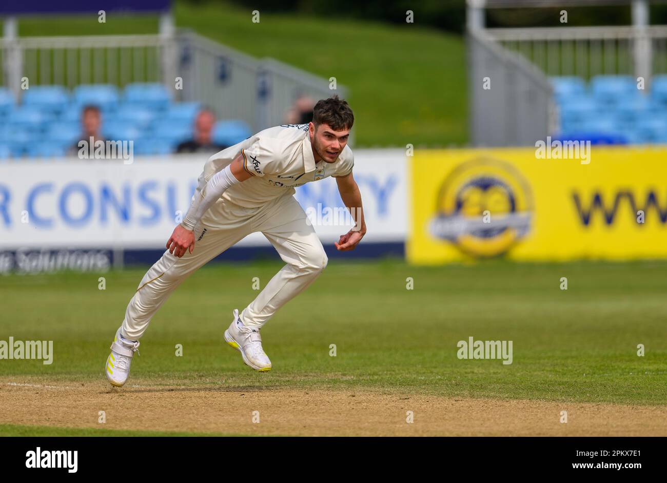 Sam Conners bowling for Derbyshire in a County Championship match ...