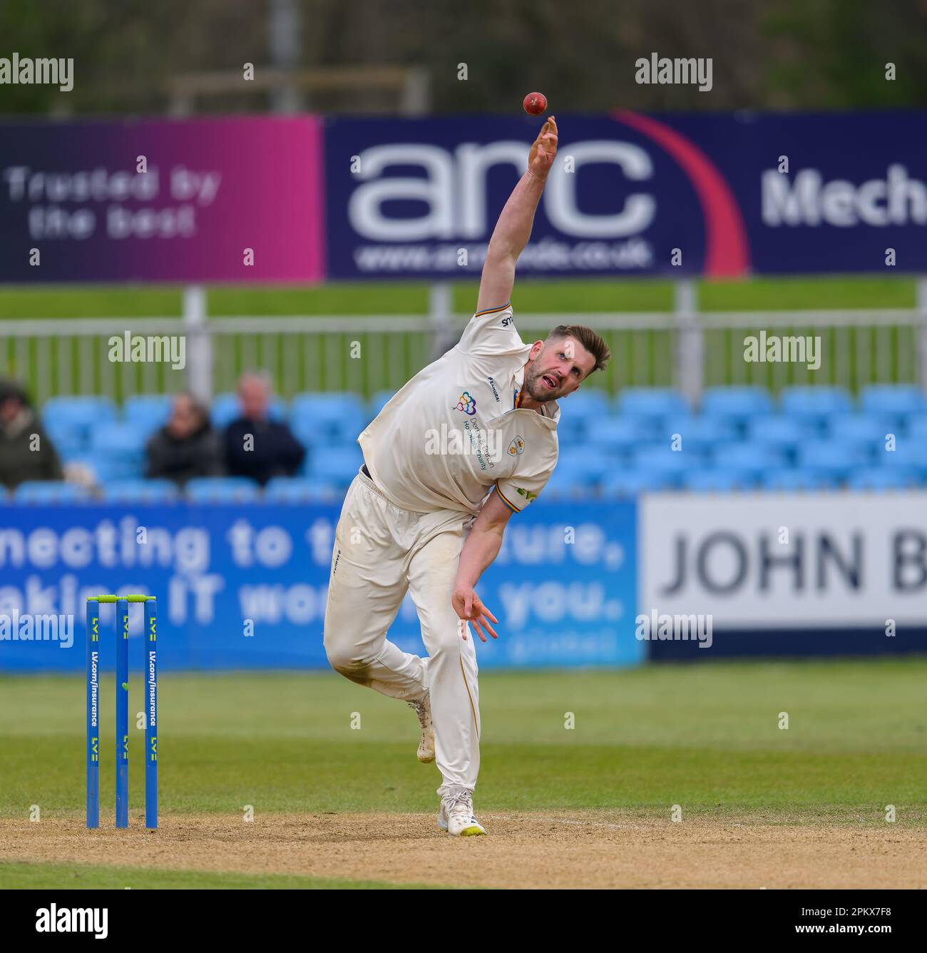 Matt Lamb bowling for Derbyshire in a County Championship match against ...