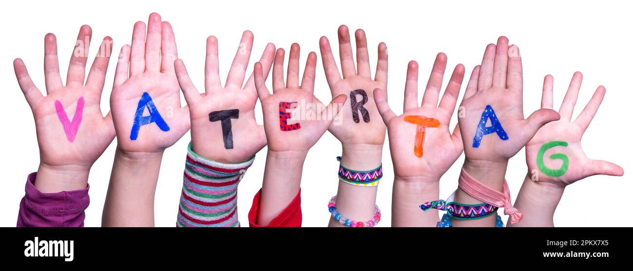 Children Hands Building Word Vatertag Means Fathers Day. White ...
