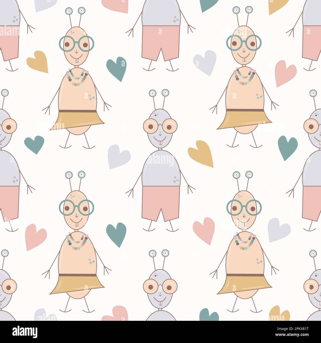 Happy holidays seamless pattern. Monster colorful silhouette head face ...