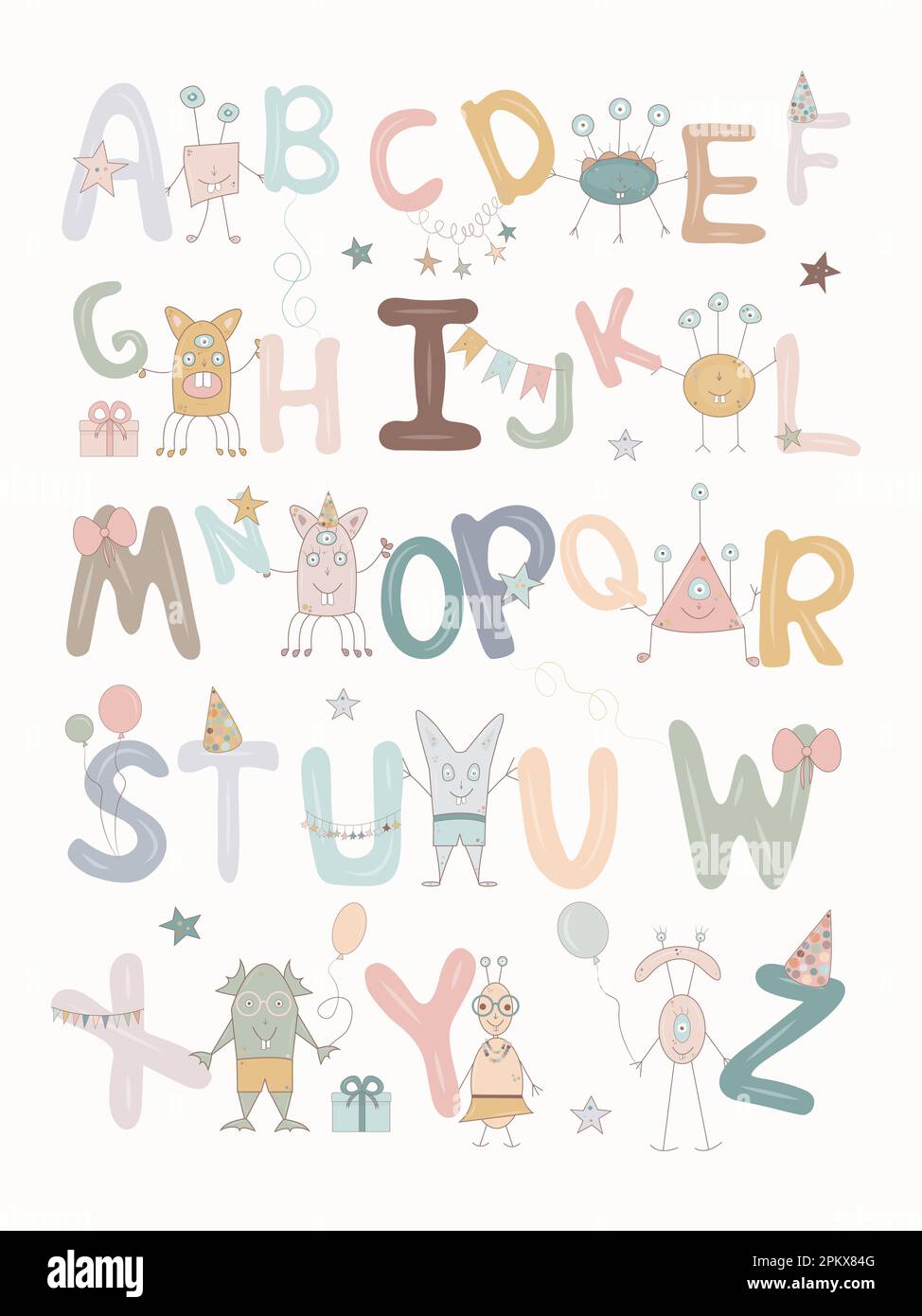 Hand drawn Children Alphabet with cute monsters clip art, ABC Poster ...