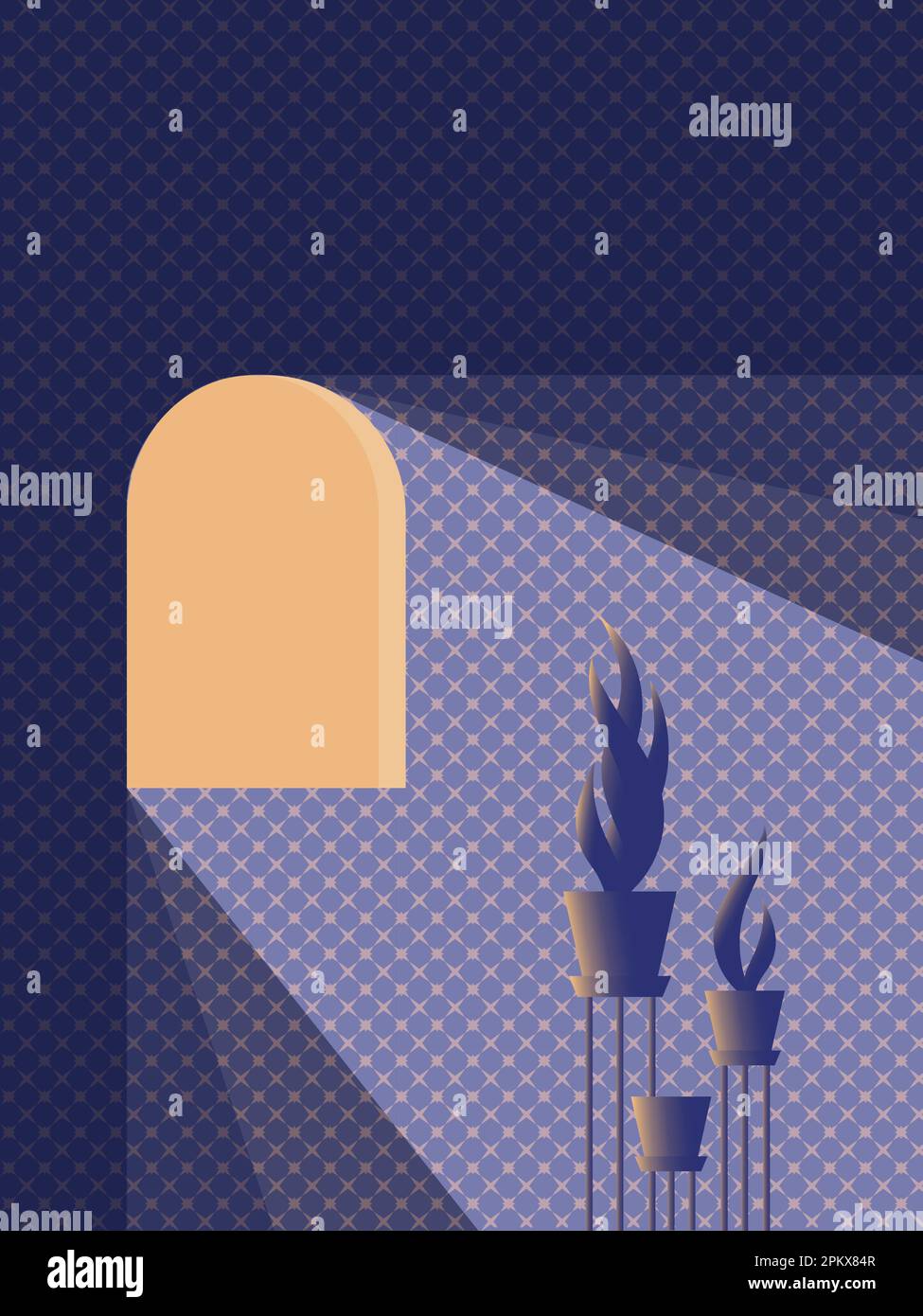 Illustration of home interior and several houseplant in moon ray from ...