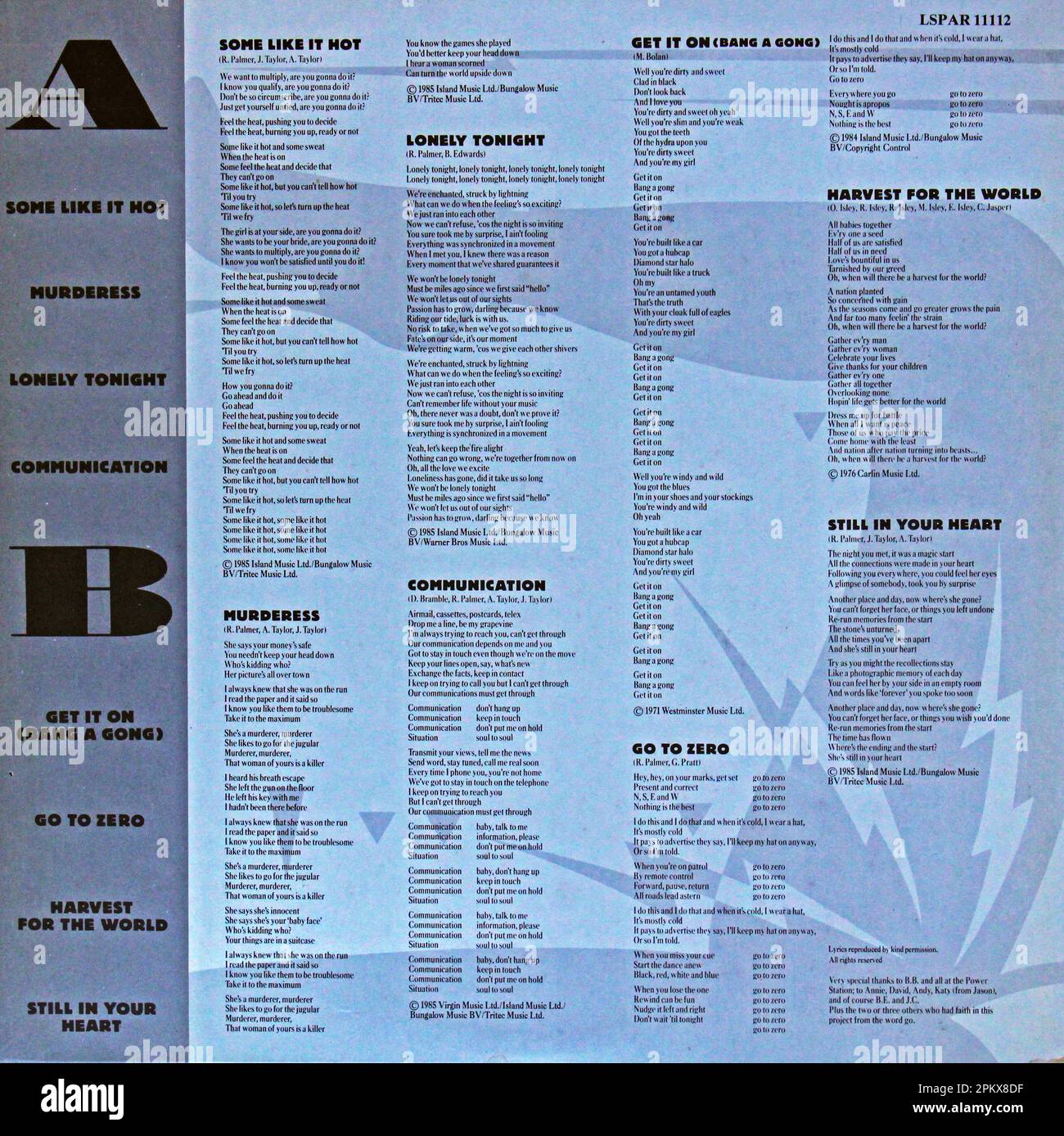 The Power Station: LP gramophone record '33 1/3', inner sleeve a Stock ...