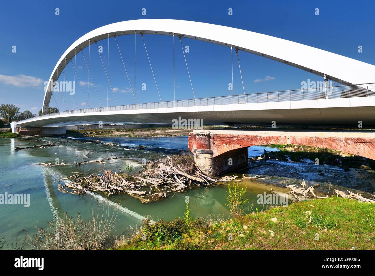 Alessandria modern Meier bridge on the Tanaro river, Piedmont, Italy ...