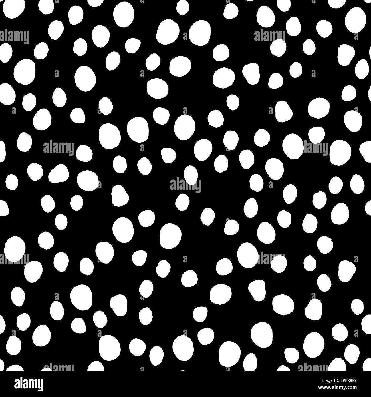 Seamless neutral polka dots pattern. White hand-drawn circles isolated on black background ...