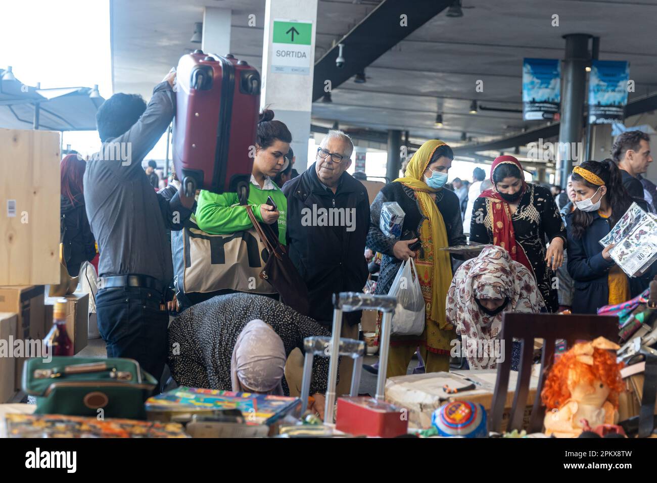 BARCELONA - March 14 2023: Typical stall on Els Encants flea market at ...