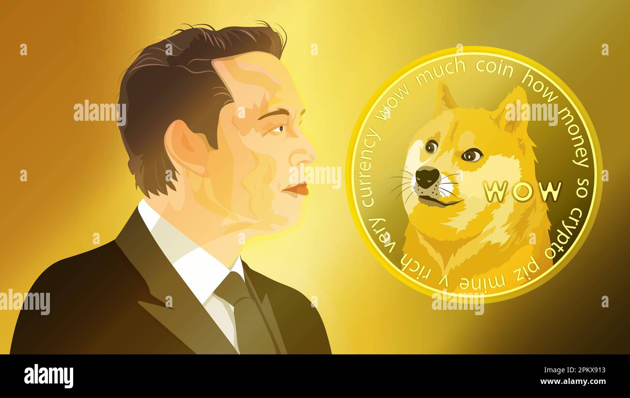 Elon Musk and Dogecoin. Profile portrait of Elon Musk Stock Photo - Alamy