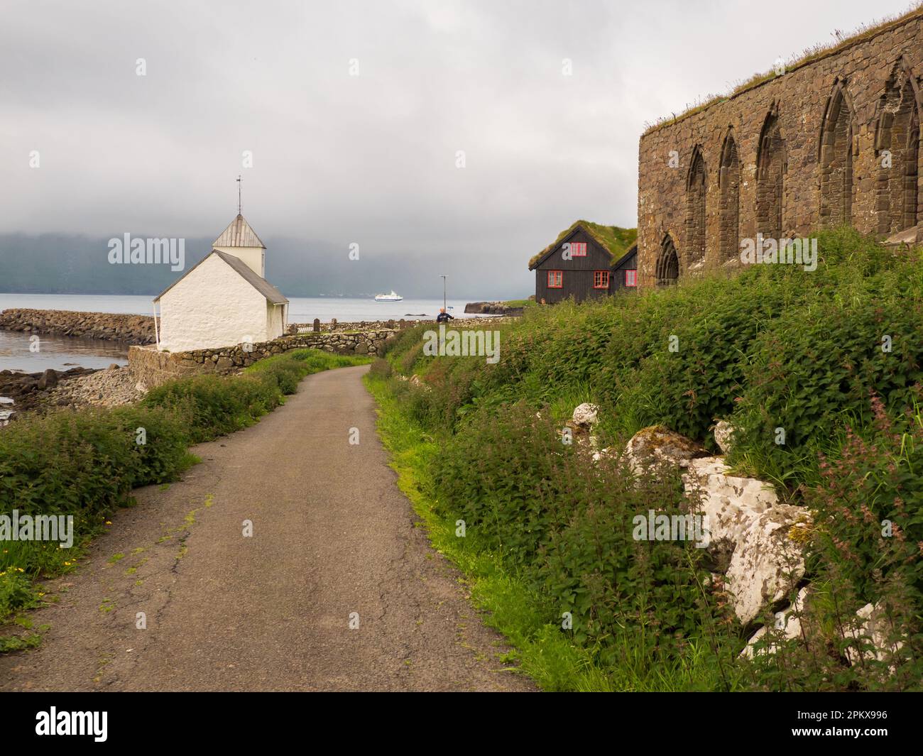 Kirkjubøur, Kirkjubour, Faroe Islands - July 2021: Top view for the ...