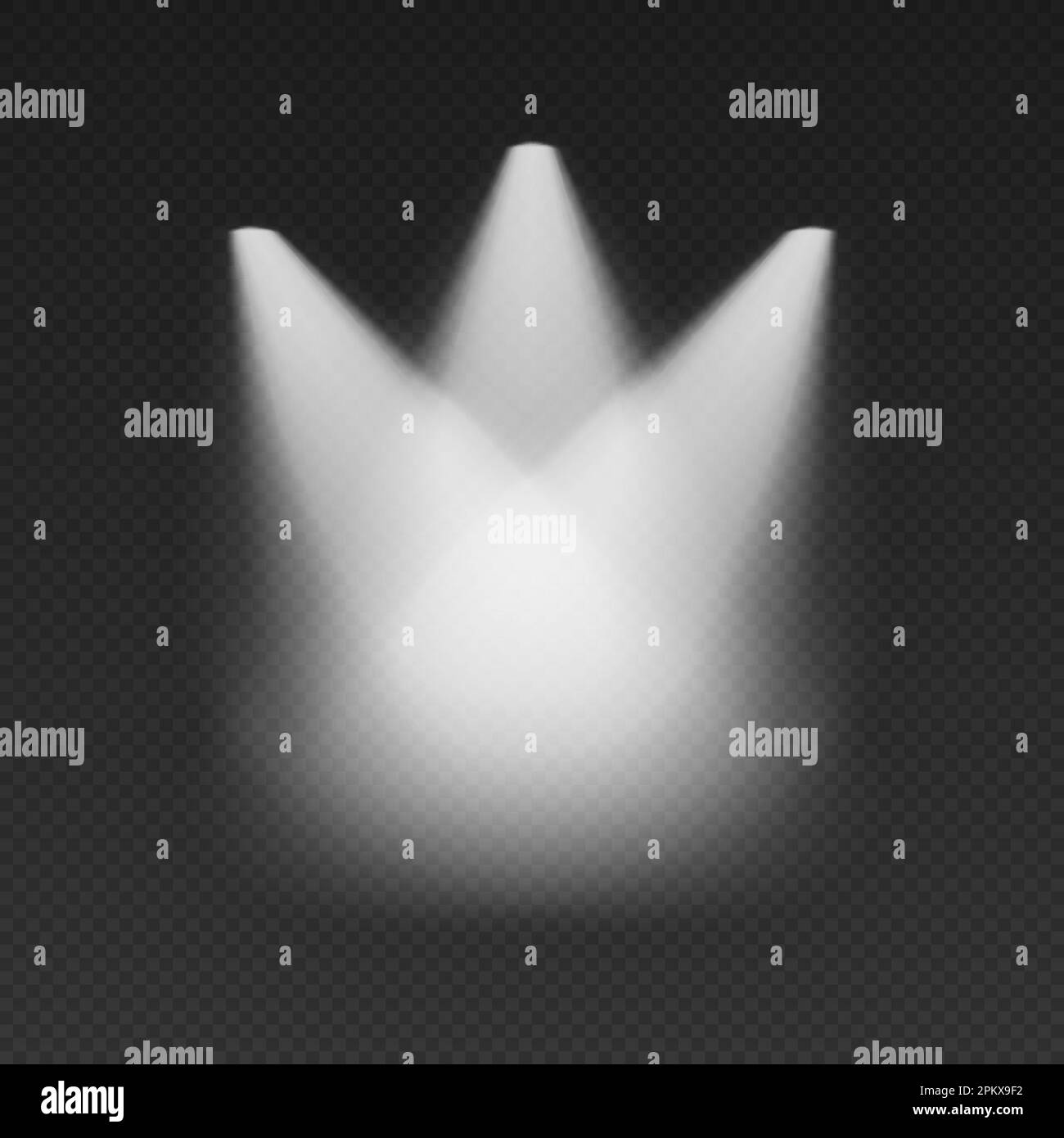 Three white cone lights from top with darkened edges. Volumetric ...