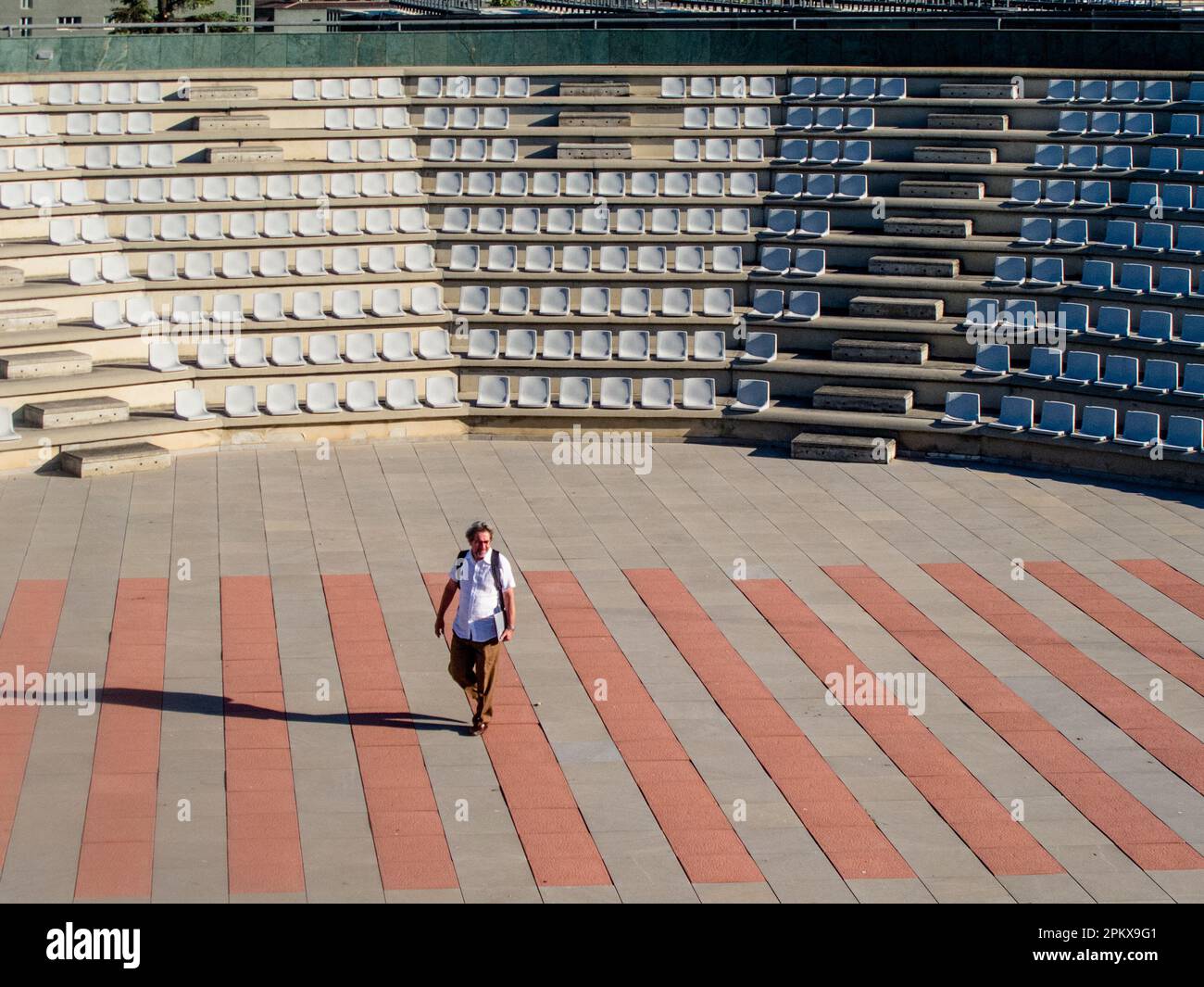 Palacio de Exposiciones y Congresos de Granada, Spain. Man in arena on ...