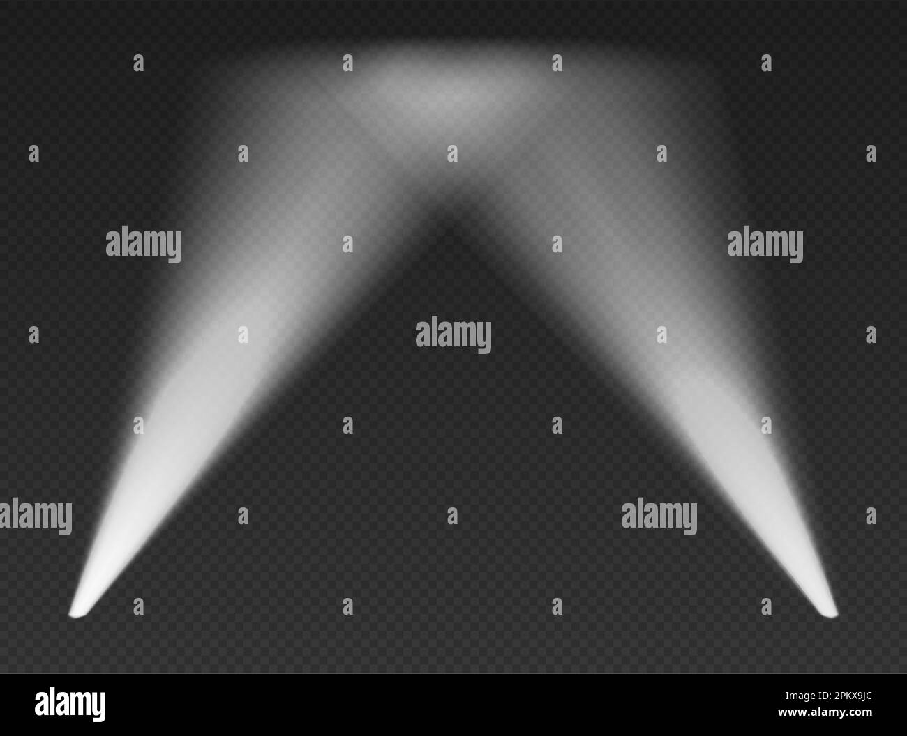 Two white searchlights in the air. Cone volumetric lights from bottom ...