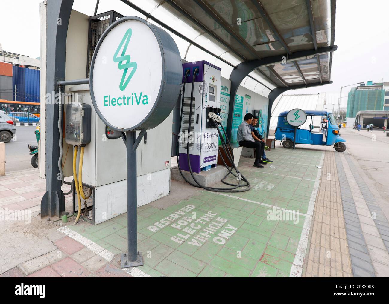 Electric car charging station in South Extension II, Delhi, India Stock ...