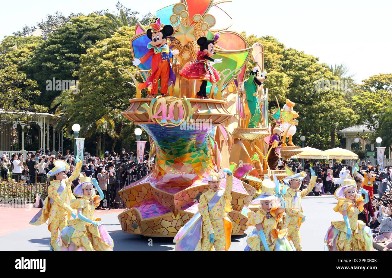 Urayasu, Japan. 10th Apr, 2023. Disney characters Mickey and Minnie ...