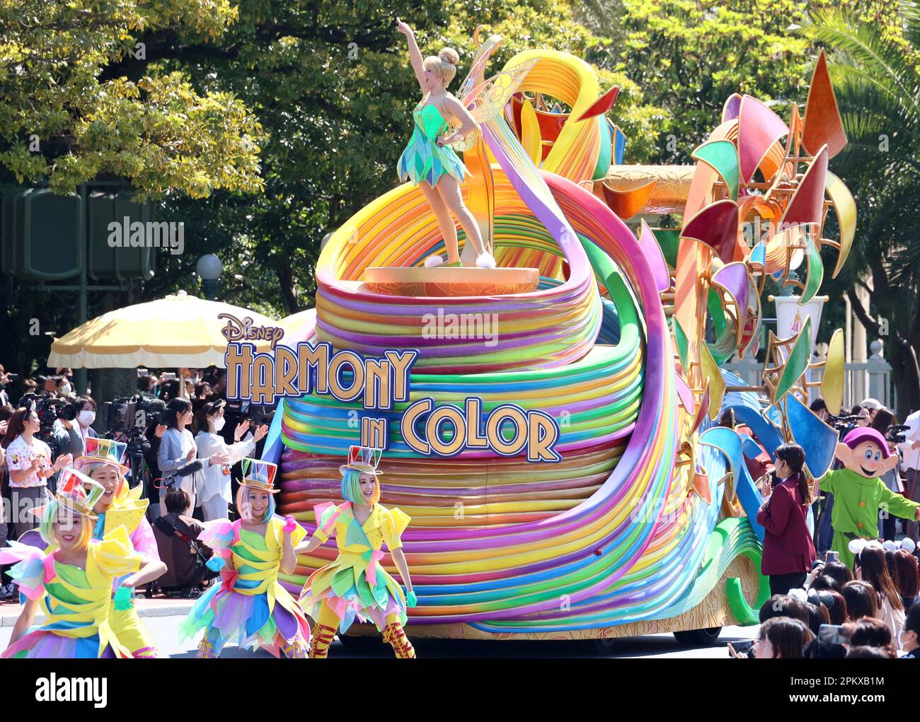Urayasu, Japan. 10th Apr, 2023. Disney character Tinker Bell greets ...