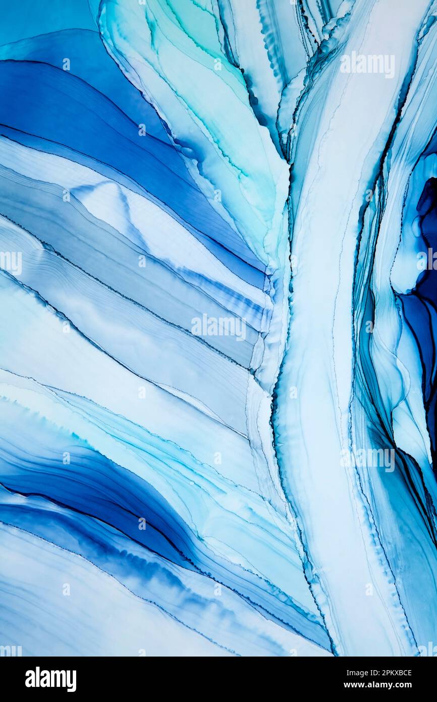 Abstract art drawing background in blue alcohol ink Stock Photo - Alamy