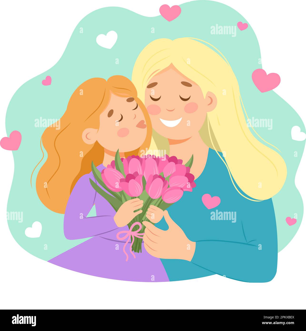 Illustration with mother and daughter with flowers for Mother's Day in ...