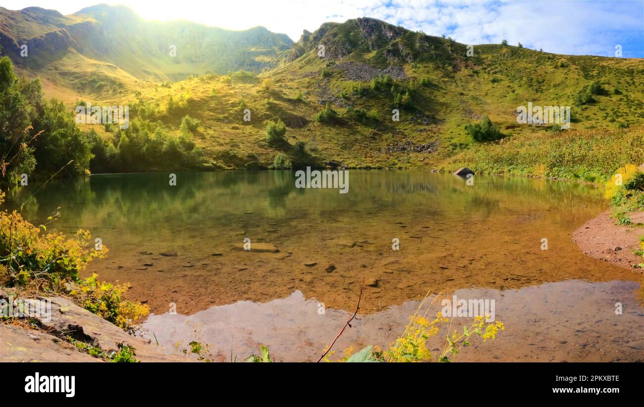 highland mountain ridge flood with crystal clear water, landscape ...