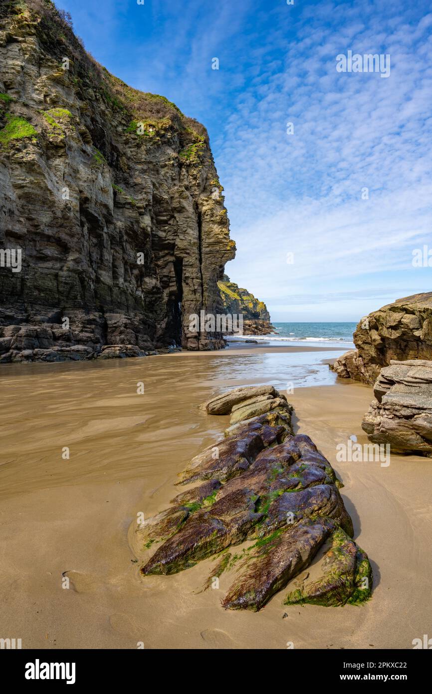 On the beach in Bossiney Haven on the North Cornwall coast between ...
