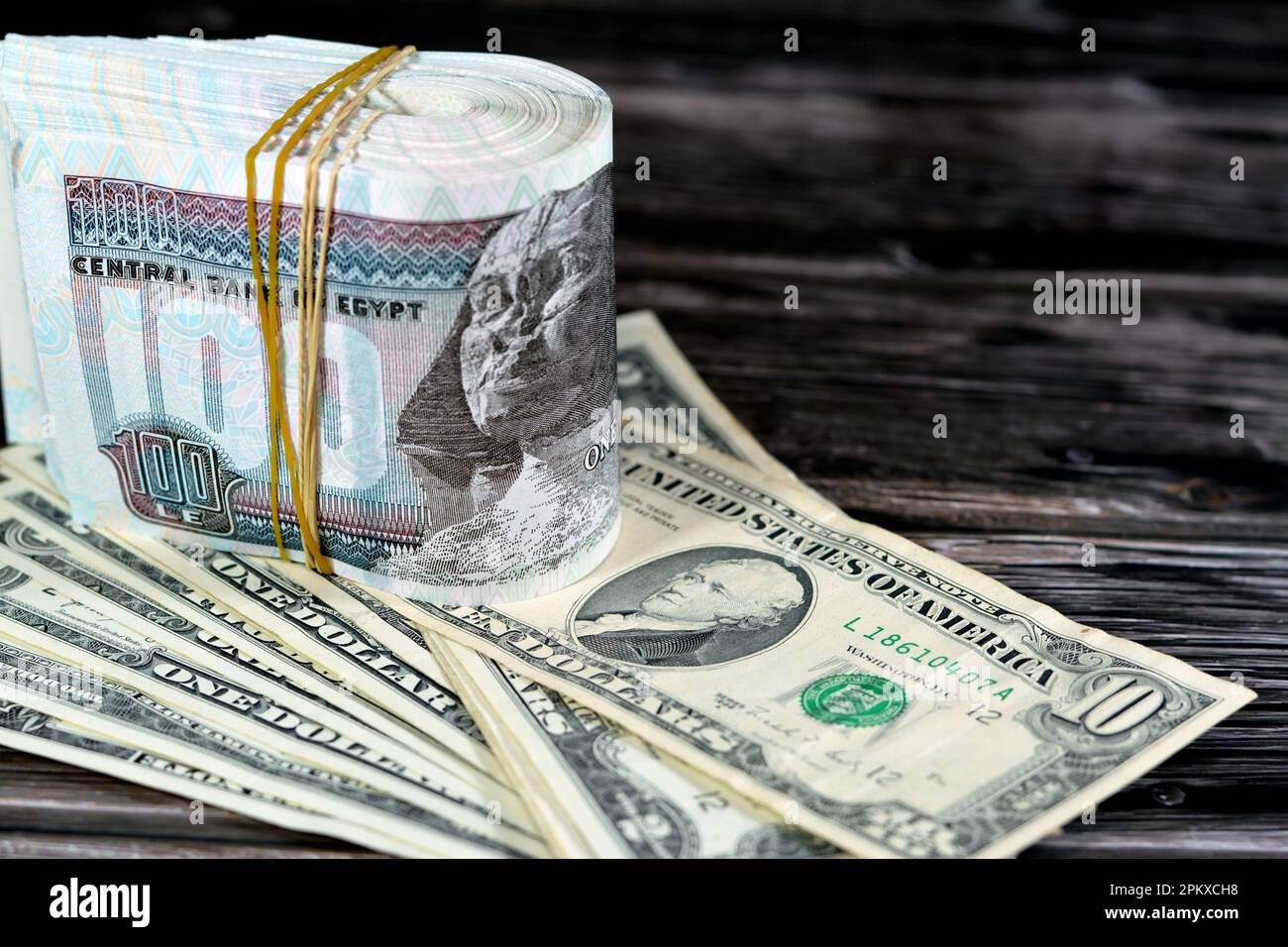 Folded stack Egypt money banknote bills of 100 and 50 EGP LE one ...