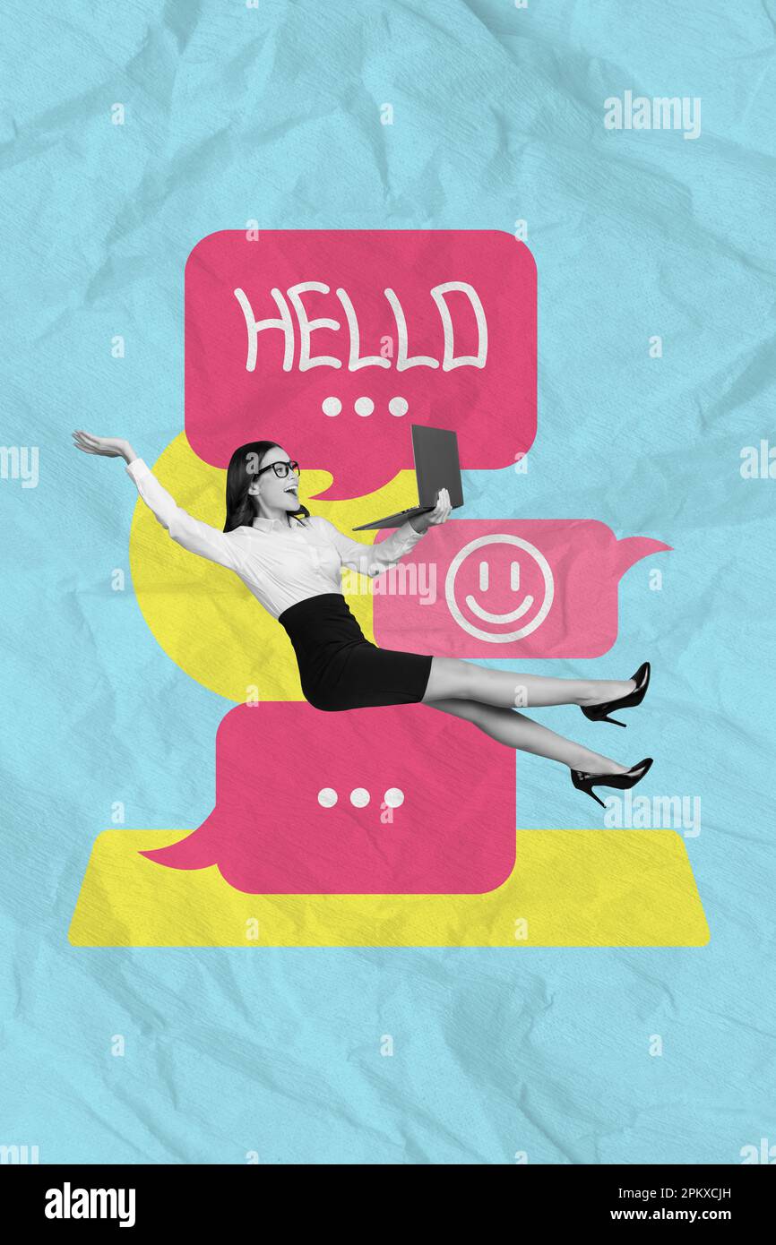 Collage picture image magazine poster of happy positive lady worker ...