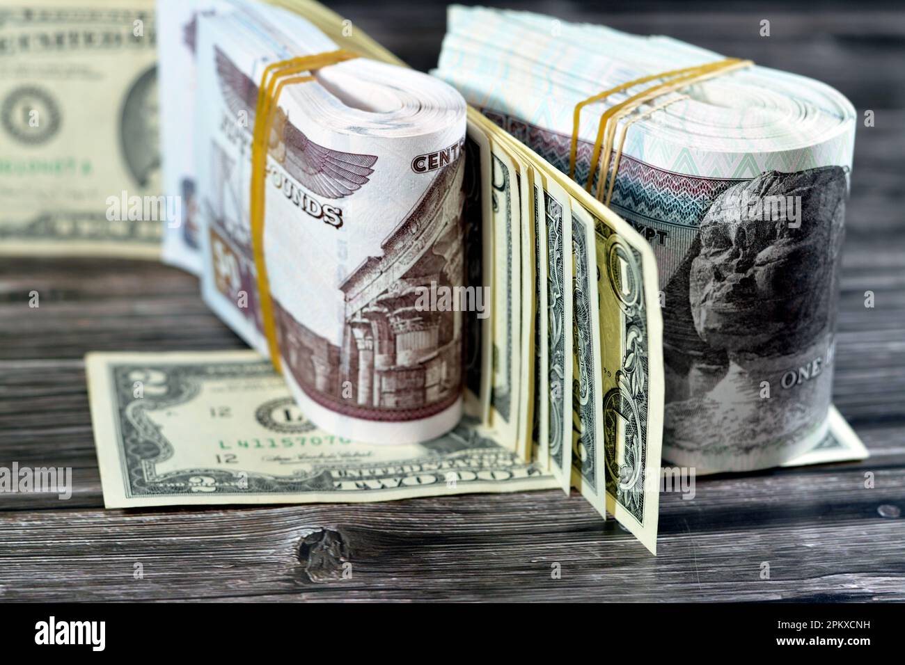 Folded stack Egypt money banknote bills of 100 and 50 EGP LE one hundred Egyptian and fifty ...