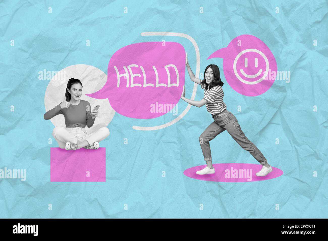 Illustration collage picture image poster of positive happy people ...