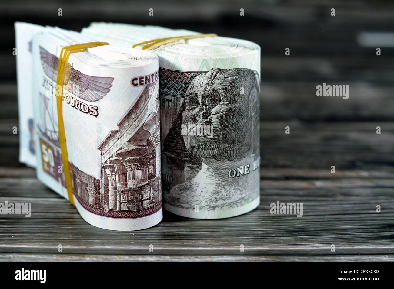 Egypt money folded bundles banknote bills of 100 and 50 EGP LE one ...