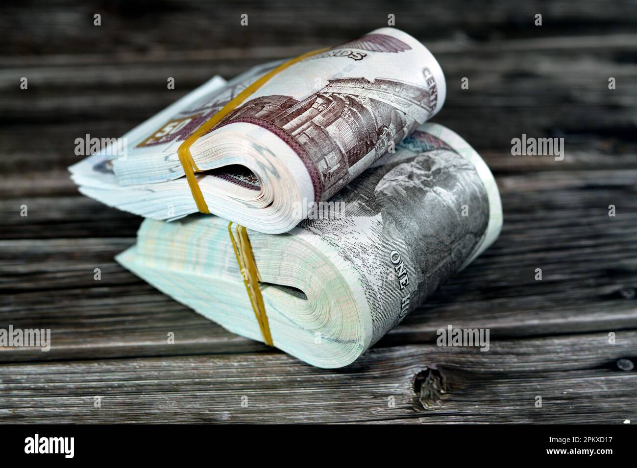 Egypt money folded bundles banknote bills of 100 and 50 EGP LE one ...