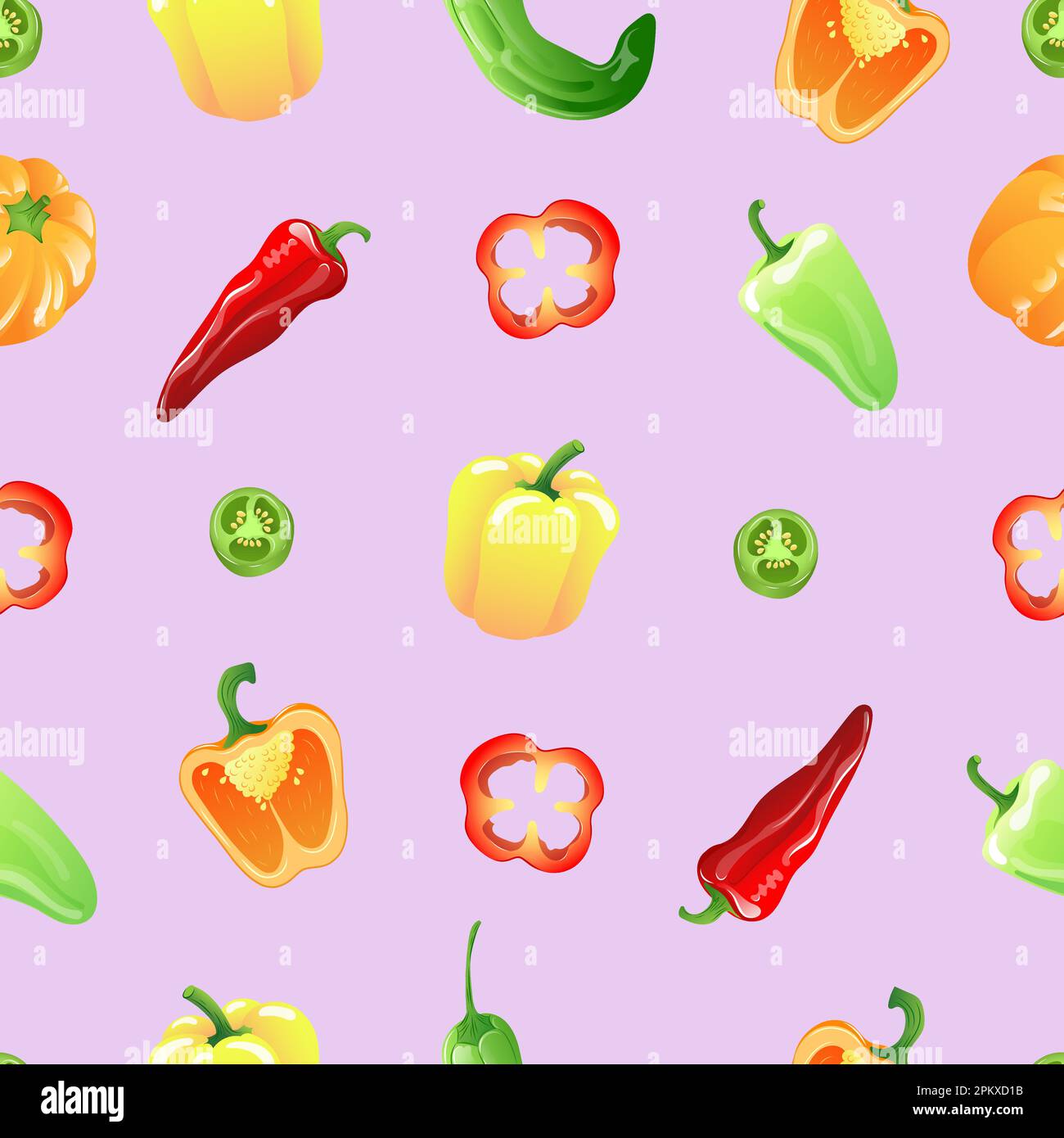 Seamless pattern with multicoloured peppers of different types in ...