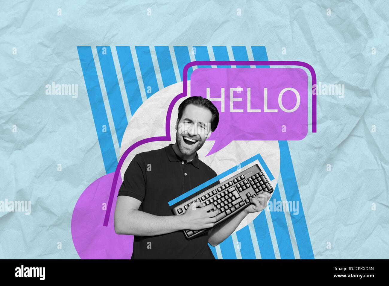 Creative poster picture collage of happy positive guy guitarist have ...