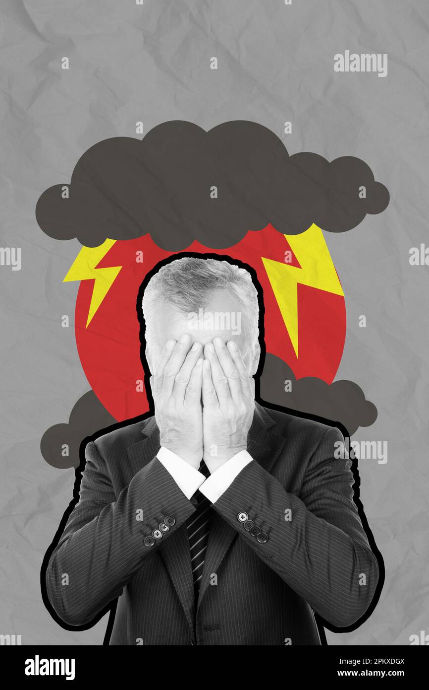 Poster image collage picture of moody gloomy disappointed man suffer ...