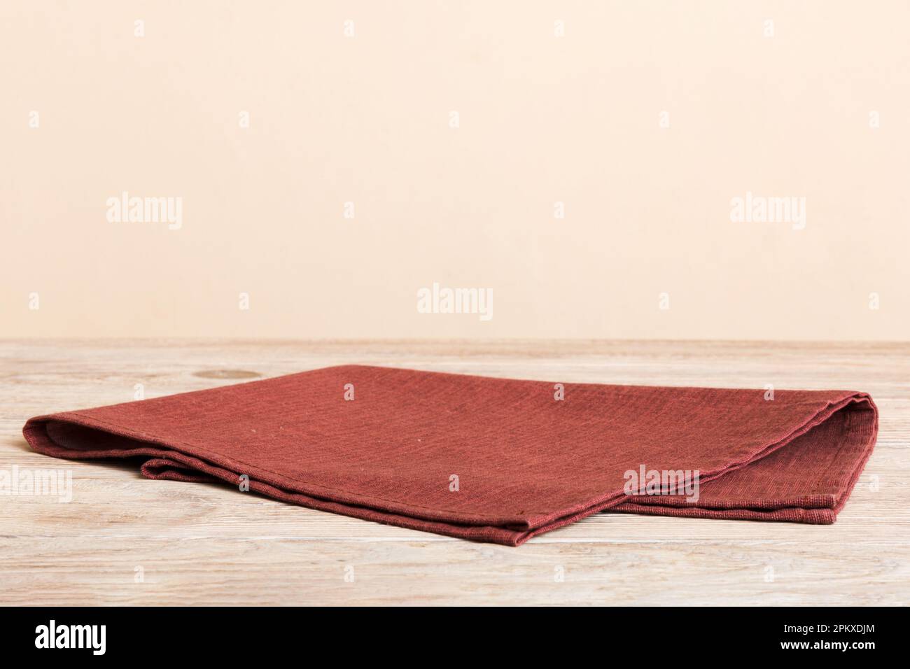 top view with red empty kitchen napkin isolated on table background ...