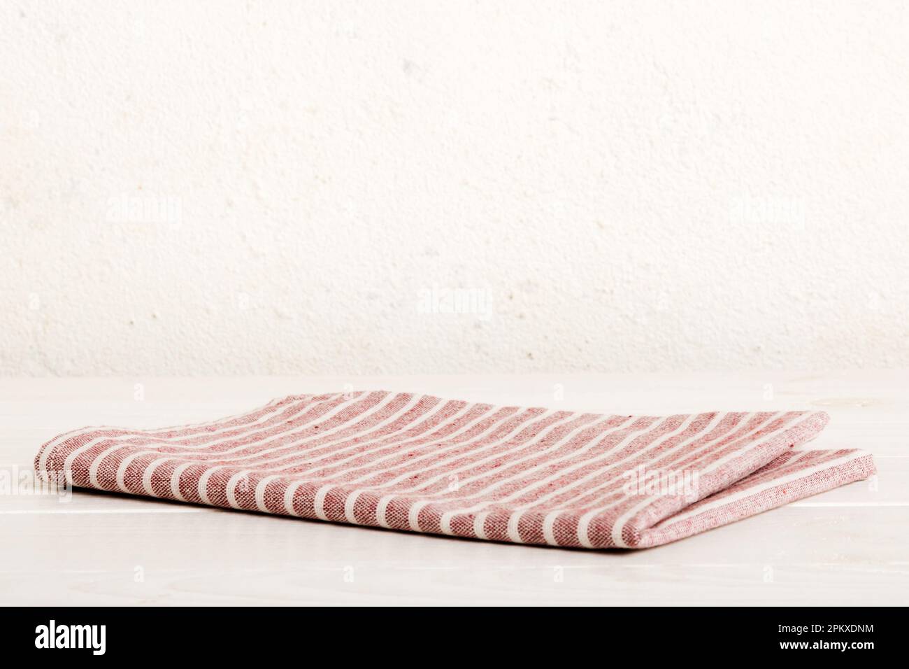 top view with red empty kitchen napkin isolated on table background ...