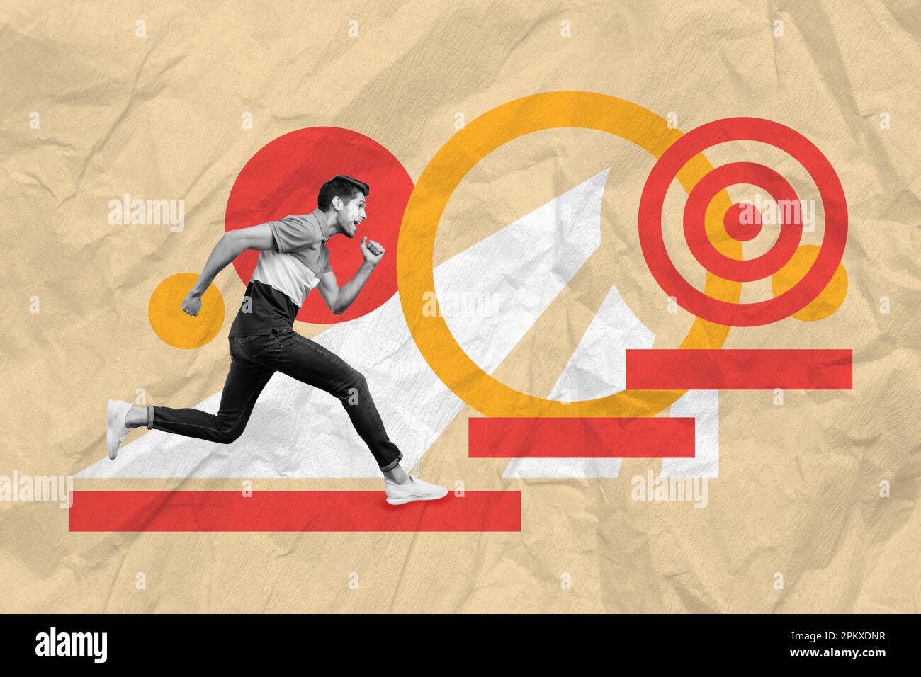 Creative poster sketch picture image collage of successful guy running ...