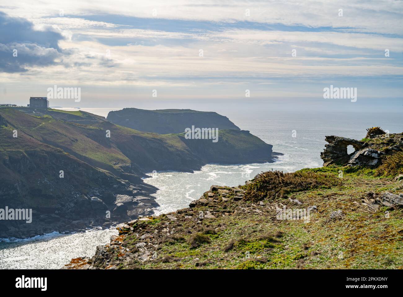 Looking towards Tintagel from the cliffs at Willapark Stock Photo - Alamy