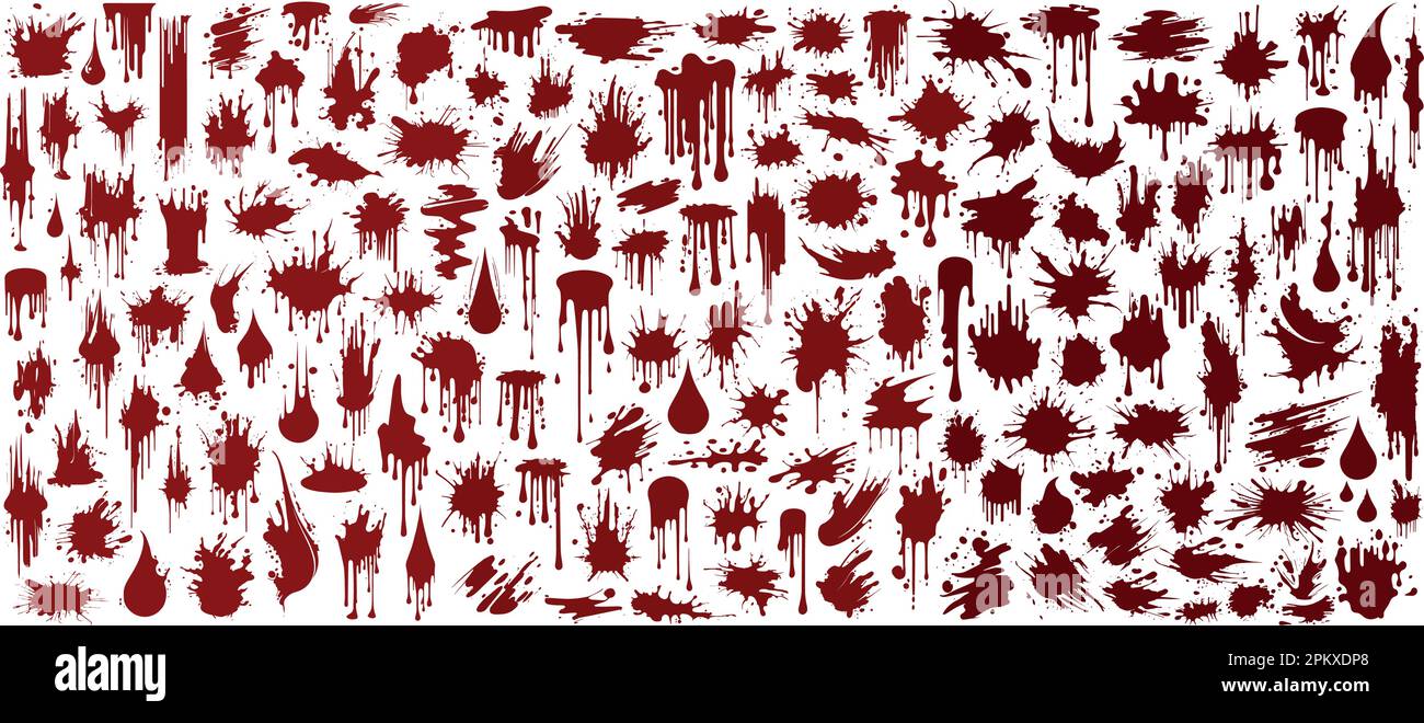 Set of vector blood drops. Mega set of various strokes: red blood ...