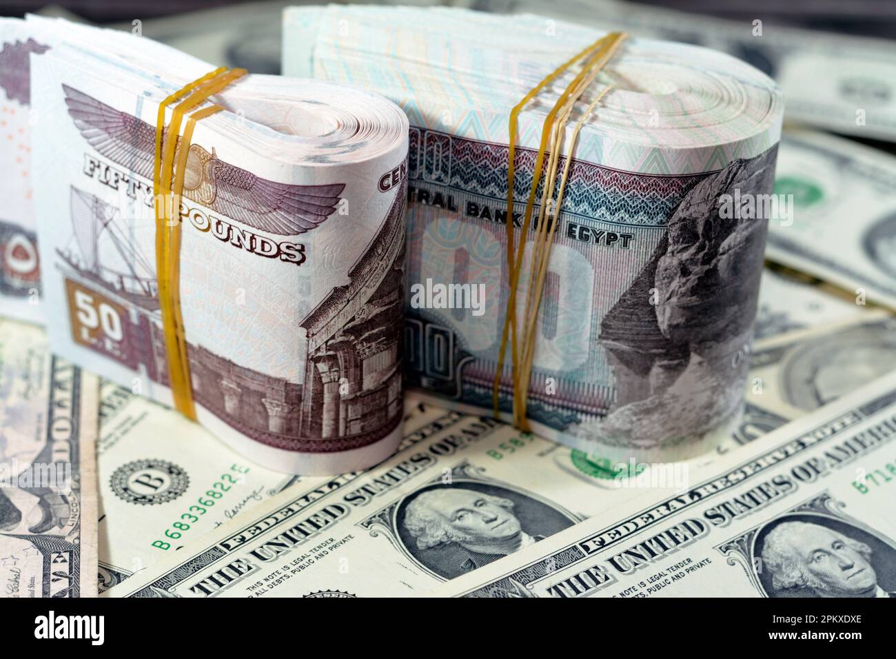 Folded stack Egypt money banknote bills of 100 and 50 EGP LE one ...