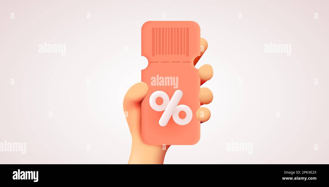 3d hand holds a coupon with percentages for various discounts and sales ...
