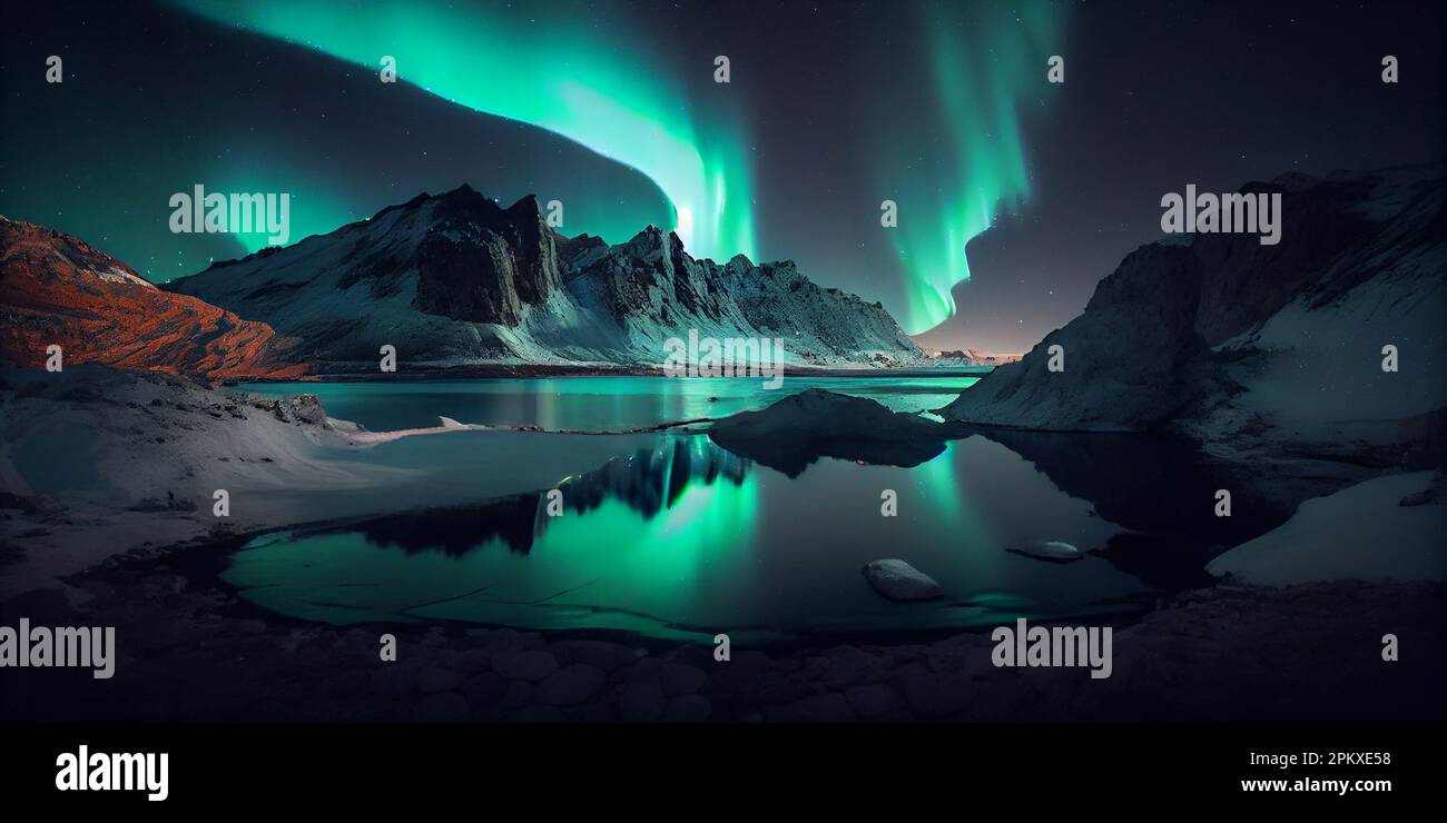 Northern lights aurora borealis lapland night landscape, Nightsky with ...