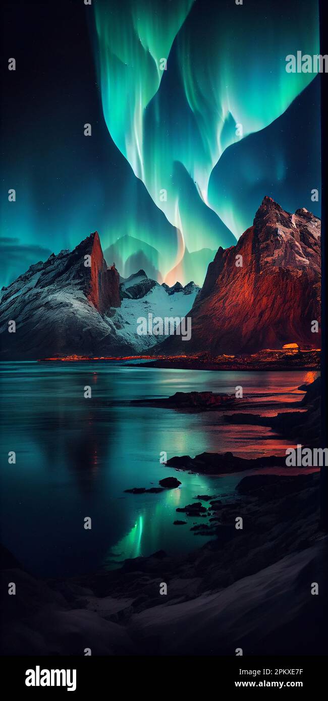 Northern lights aurora borealis lapland night landscape, Nightsky with ...