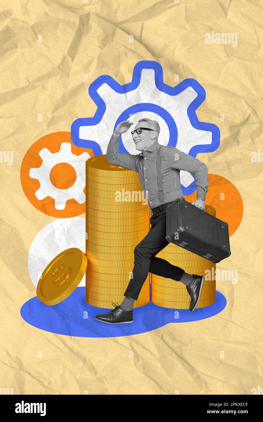 Vertical minimal collage photo of middle age man entrepreneur engineer ...