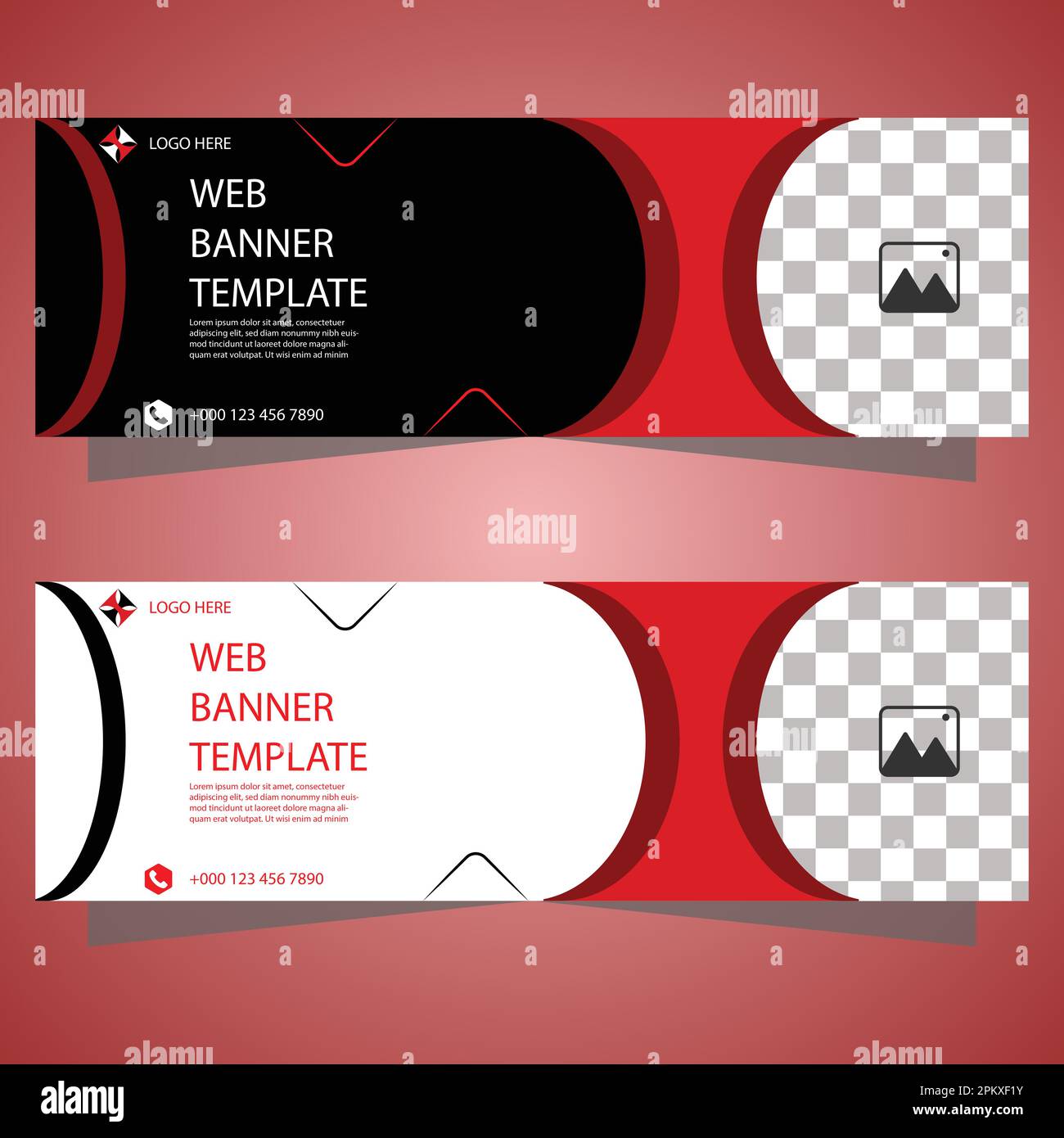 two vector Website Banner design with Red Black and white color fully ...