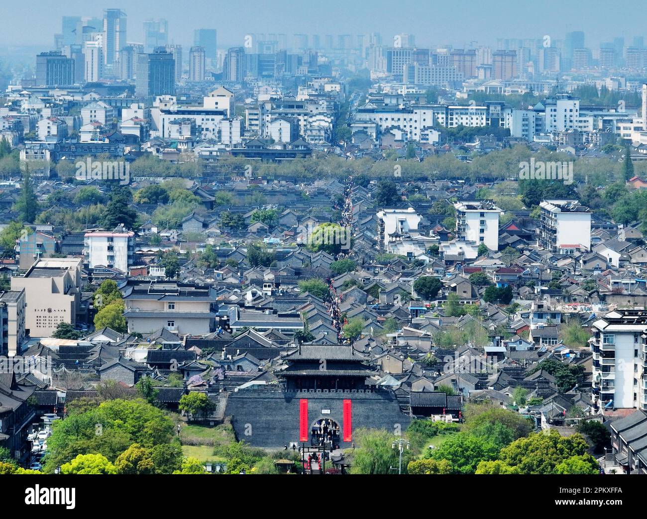 Aerial photo shows the spring scenery of Yangzhou City, east China's ...