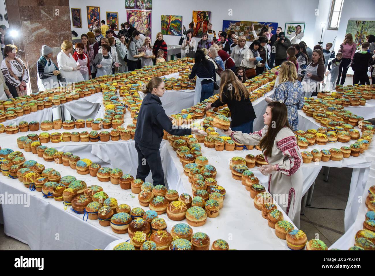 Lviv, Ukraine. 08th Apr, 2023. People lay out traditional Ukrainian ...
