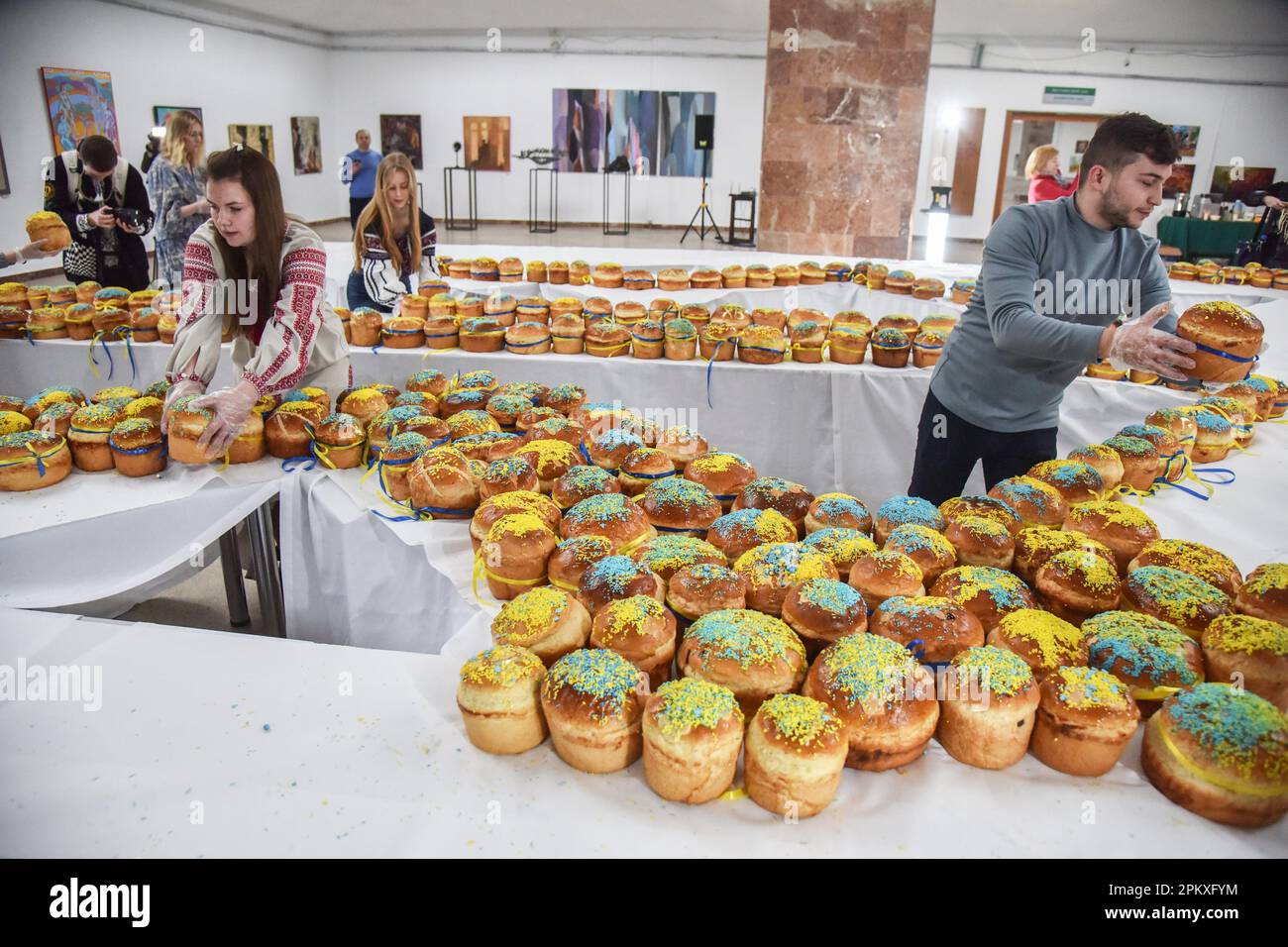 Lviv, Ukraine. 08th Apr, 2023. People lay out traditional Ukrainian ...